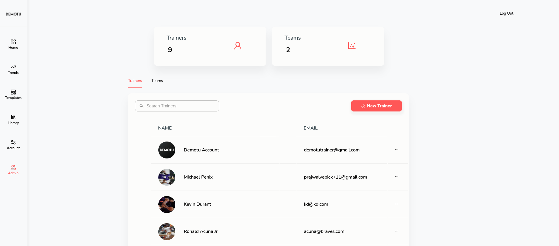 Admin Dashboard Interface